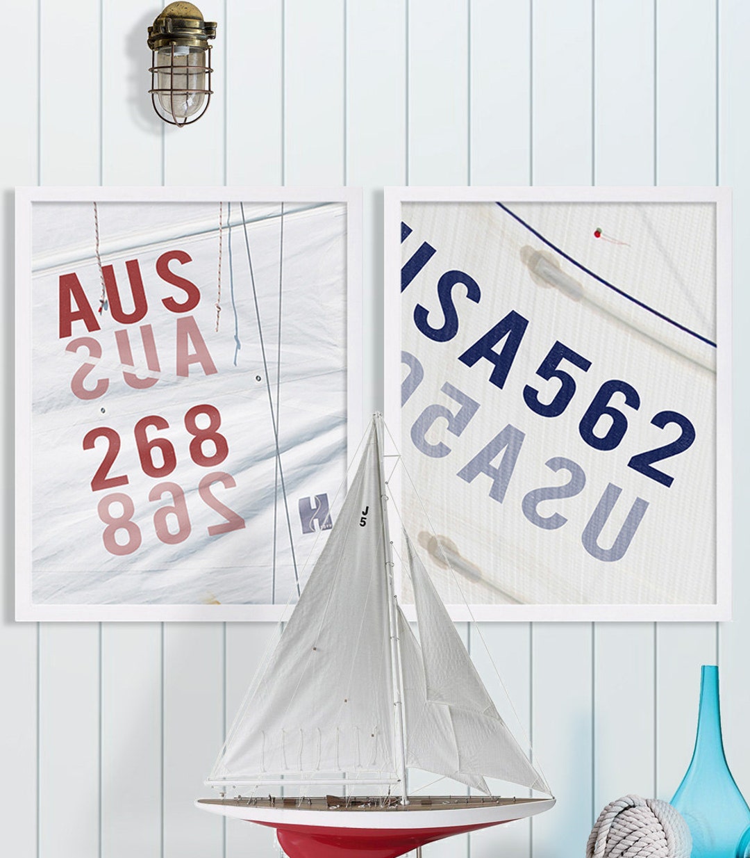 Nautical Art Prints Sailboat Print Beach Cottage Decor Sail Numbers ...