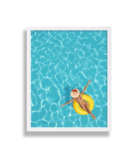 Girl in Pool Original Art Digital Water Painting Digital Art | Etsy