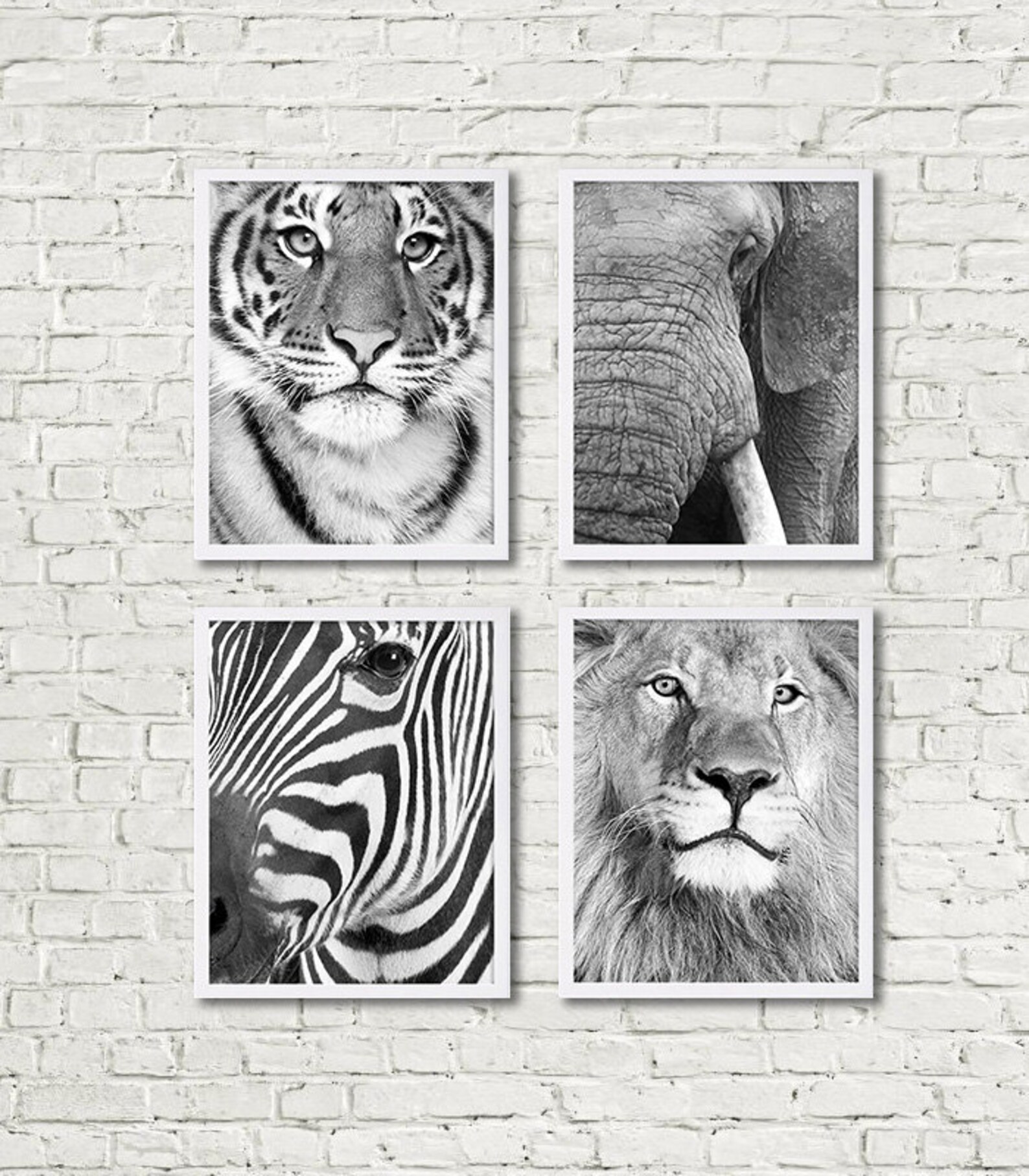 Four Animal Prints Safari Animal Art Prints Zebra Lion Tiger - Etsy