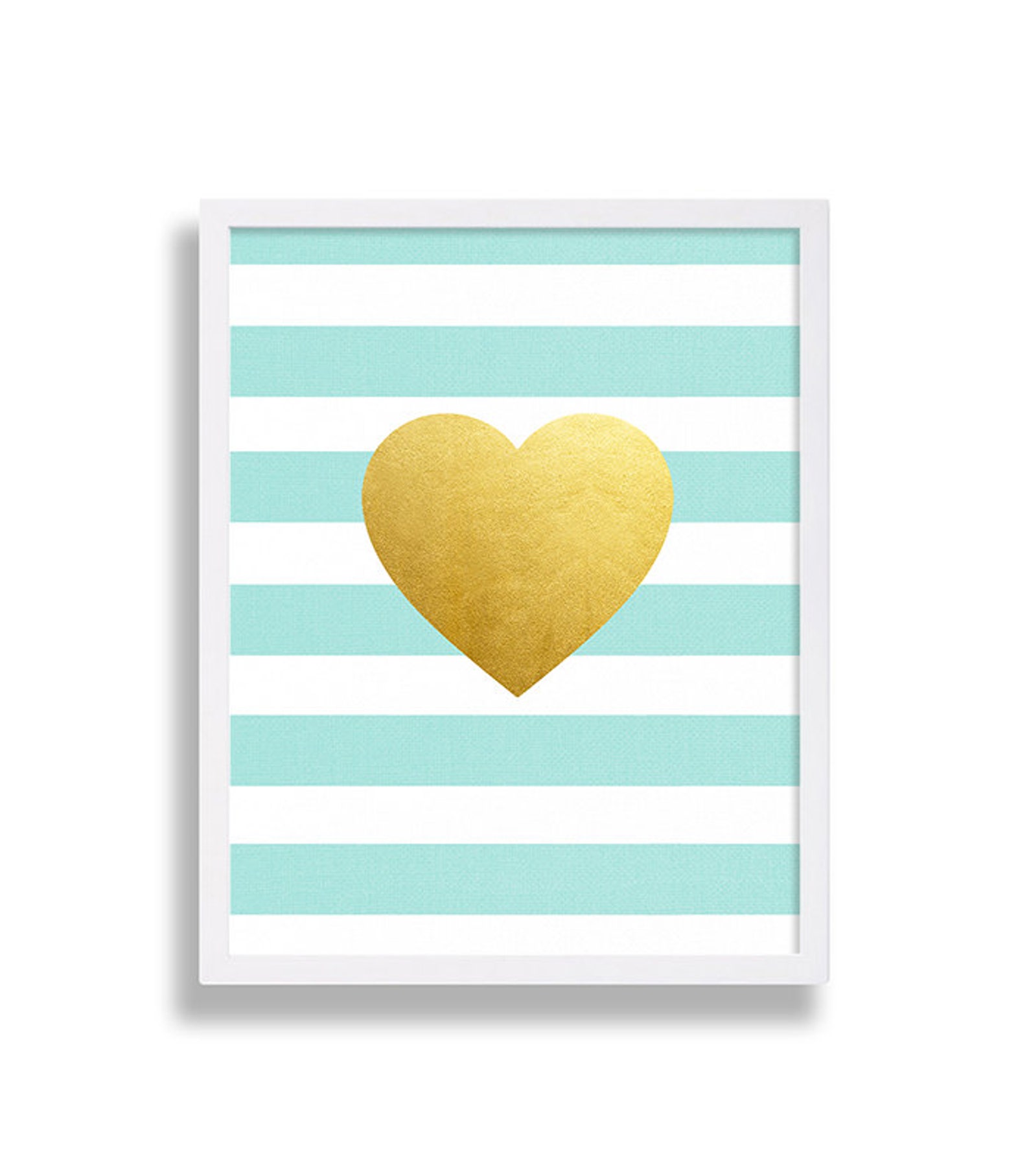 Gold Heart Print Faux Gold Foil Print Robin Egg Blue Art Print Fancy ...