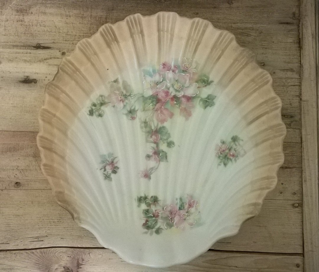 19th Century Blush Ware Shell Dish, Enamel Floral Decor - Etsy