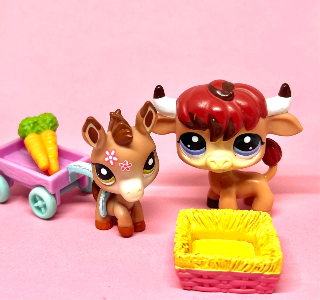 LPS Littlest Pet Shop Authentic Farm Animals Bull 2522 and Donkey 1996 ...