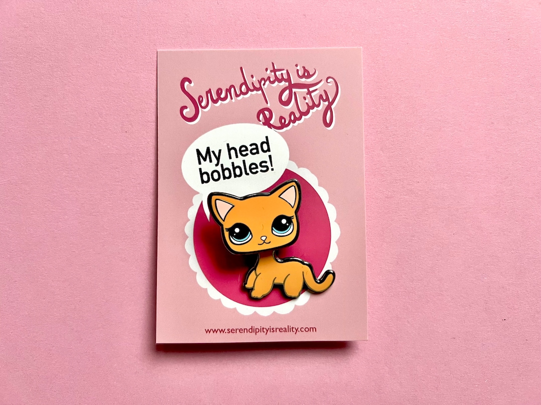 Bobble Head LPS Shorthair Cat Hard Enamel Pin Orange Brooke Black Metal ...