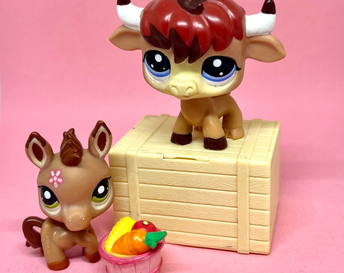 Littlest Pet Shop Authentic Farm Animals Bull #2522 and Donkey #1996 ...