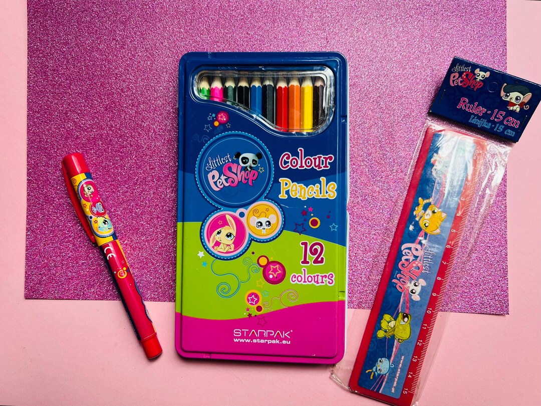 LPS Vintage Littlest Pet Shop EURO 12 Crayons in Metal Tin Box ...