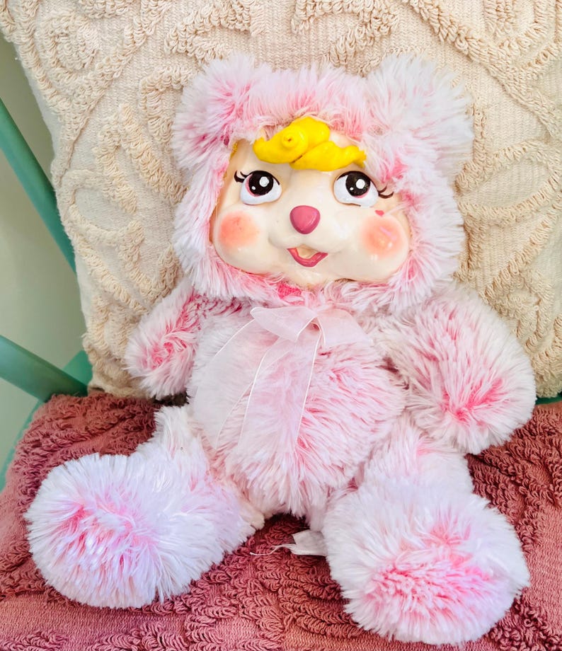 Happy Bear Clay Face Plush Handmade Collectible Ooak Art Doll / Retro ...