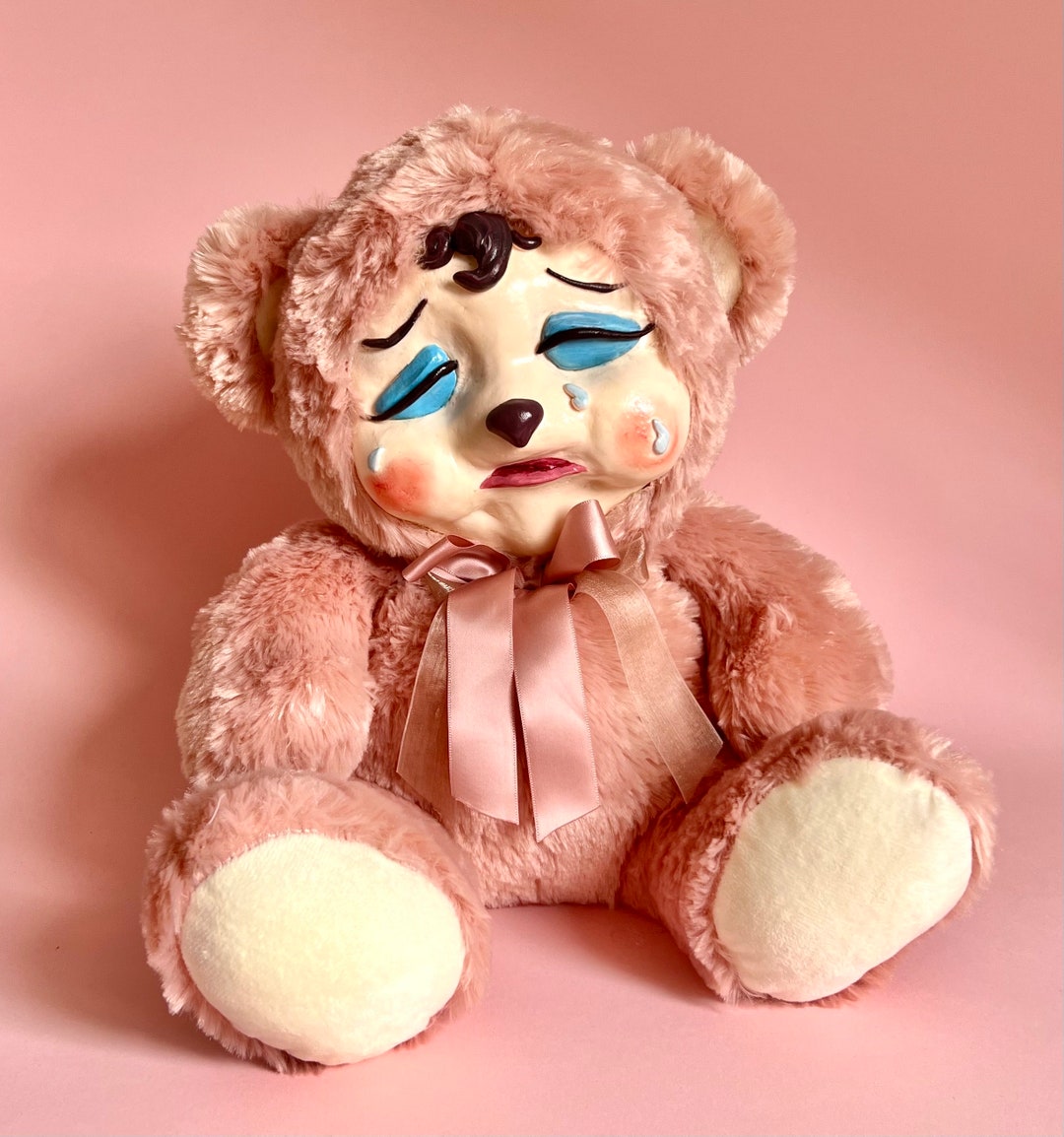 Crying Bear Clay Face Plush Handmade Collectible Ooak Art Doll / Retro ...