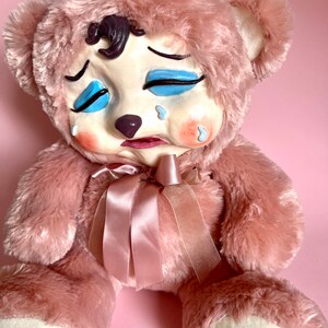 Crying Bear Clay Face Plush Handmade Collectible Ooak Art Doll / Retro ...