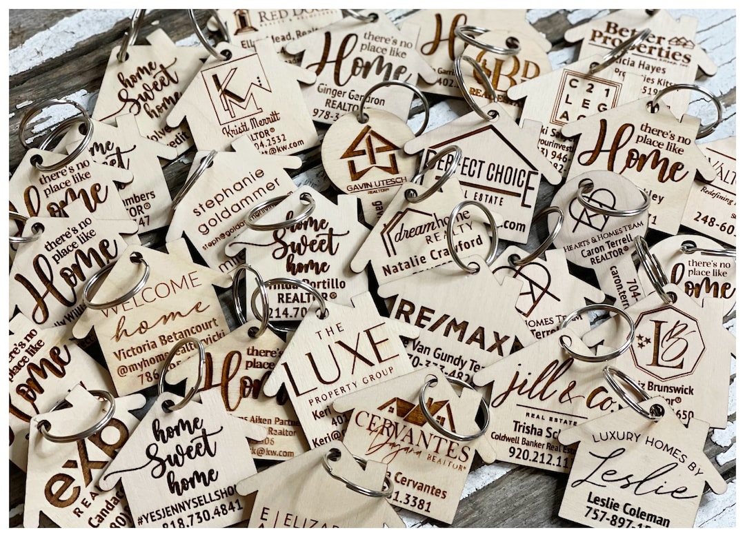 Custom Realtor Keychain, Personalized Wood House Or key Shape, Unique ...