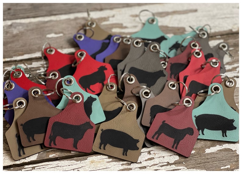 Custom Tag-shaped Leatherette Keychains: Personalized Farm Animal Bag ...