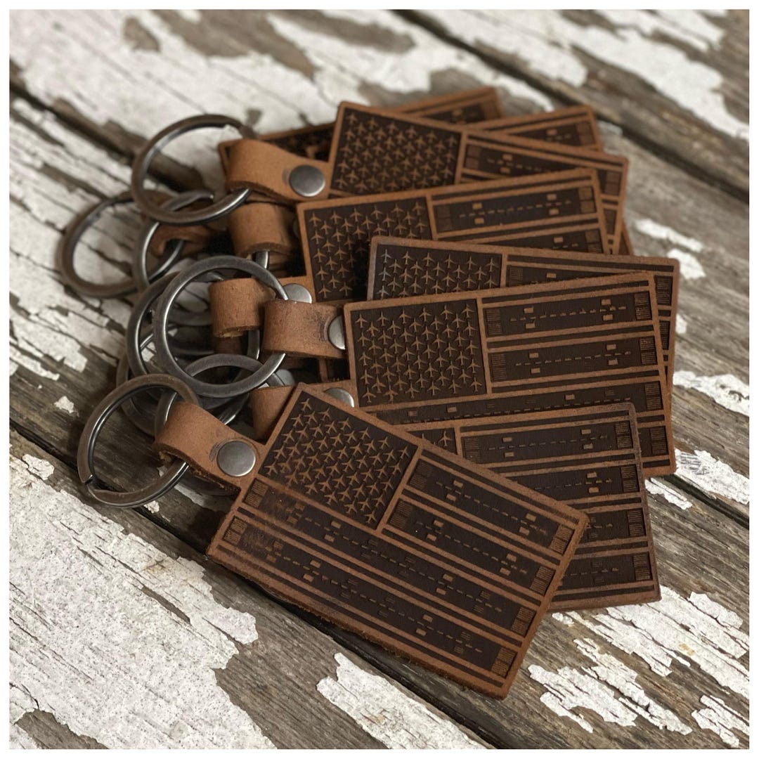 Airplane Flag Distressed Leather Keychain: Genuine Leather Luggage Tag ...