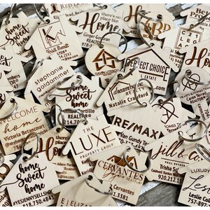 Custom Realtor Keychain, Personalized Wood House Orkey Shape, Unique ...