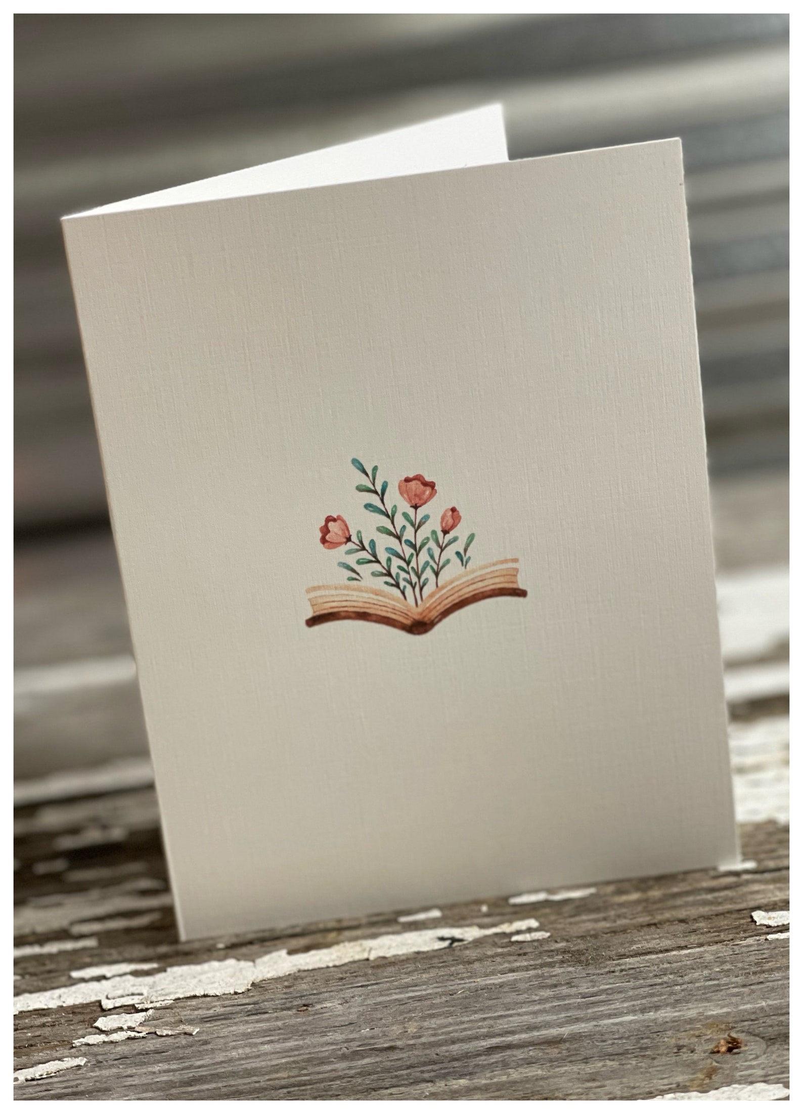 Custom Book With Flowers Notecard: Simple Blank Greeting Card for ...