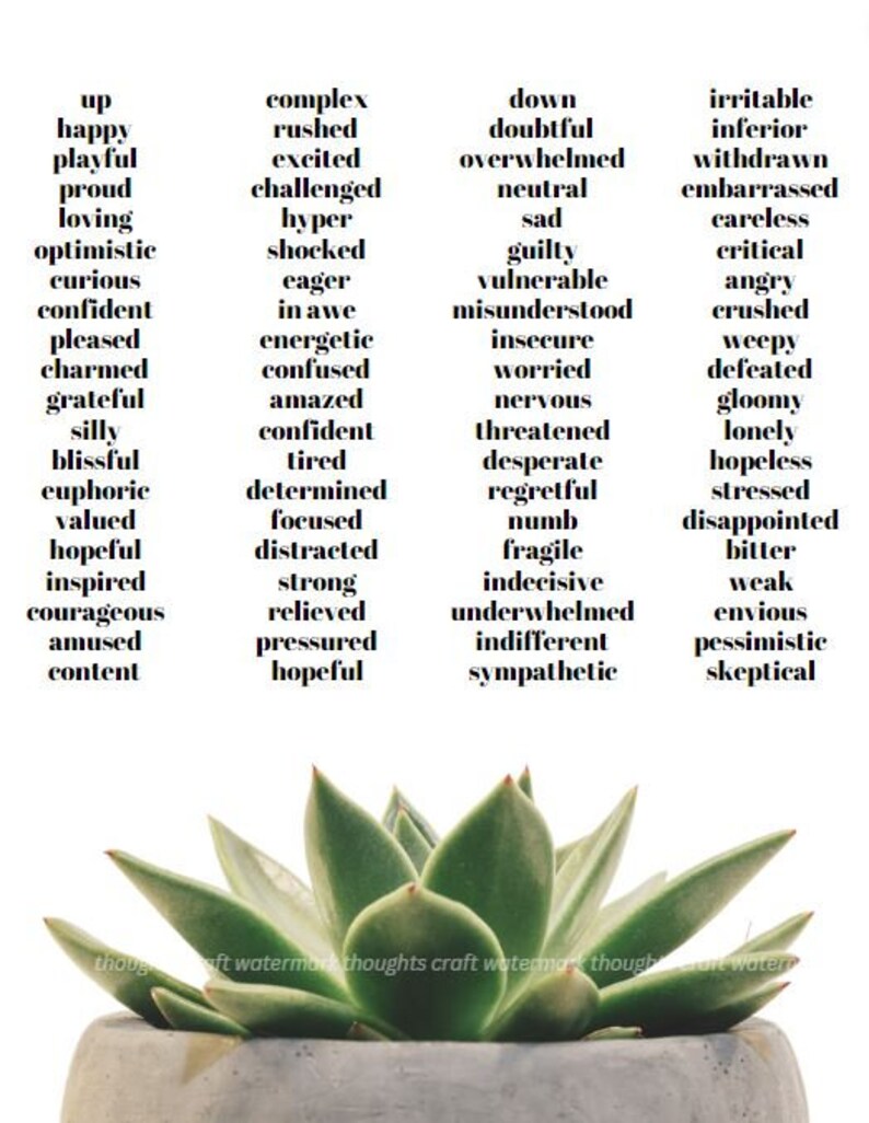 Succulent Plant Emotion Chart 8.5x11 - Digital File - Lovely Greenery ...