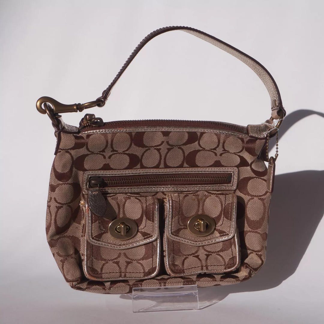COACH 2000s Signature Logo Brown and Silver Shoulder Bag - Etsy