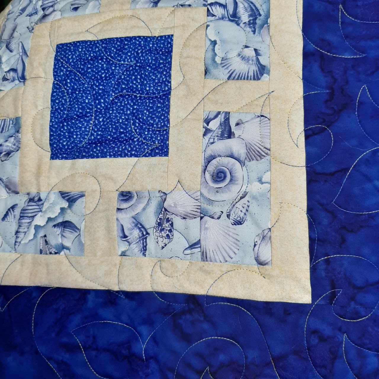 Blue and Yellow Block in a Block Quilt With Beach and Fish - Etsy