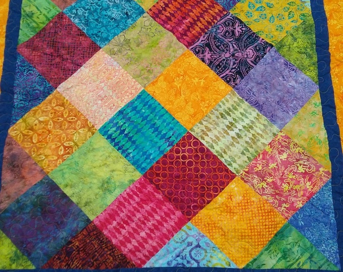 Batik Patchwork Lap Quilt, Bright Batiks Quilted Sofa Throw, Batik Baby ...