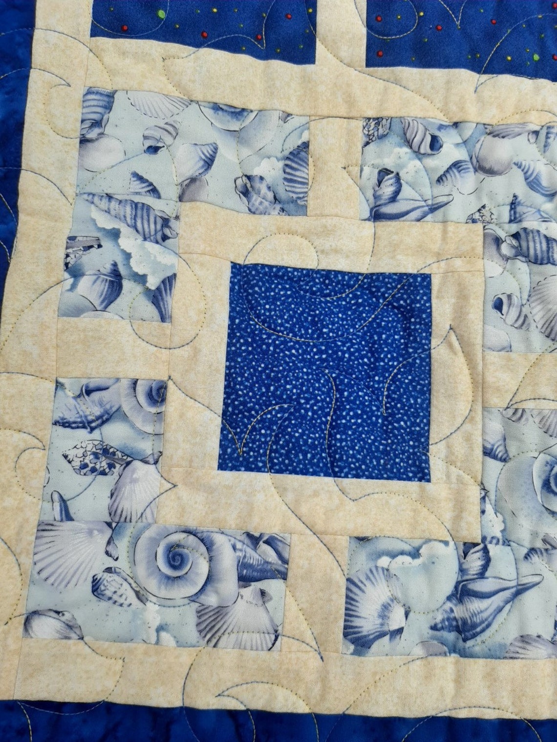 Blue and Yellow Block in a Block Quilt With Beach and Fish - Etsy