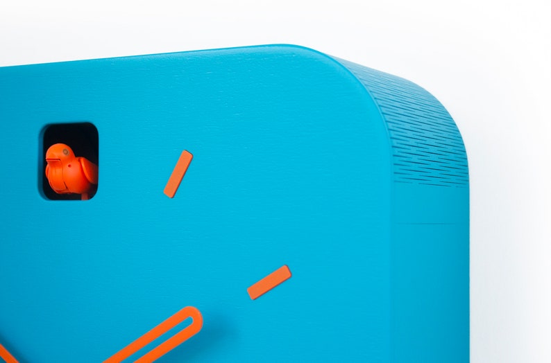 Bright Turquoise Cuckoo Clock With Orange Details, Playful Modern Home ...