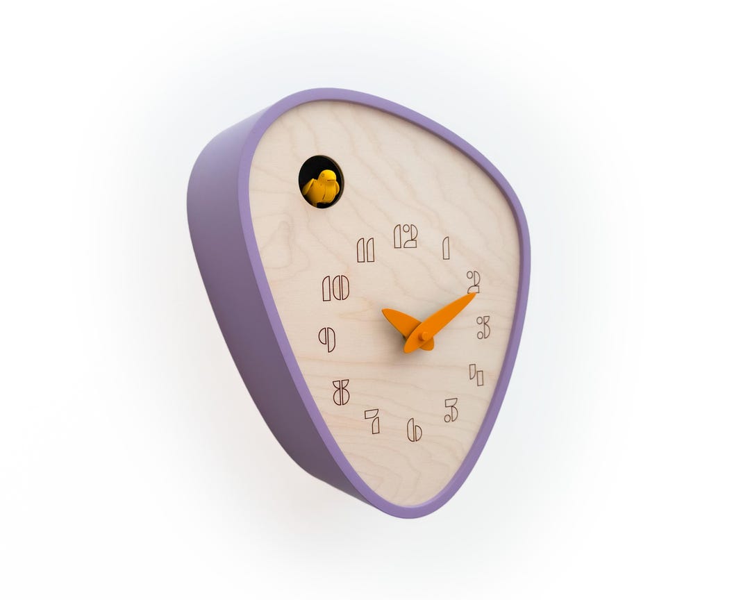 Cuckoo Clock - Iris With Sun Yellow Bird and Light Orange Clock Hands ...
