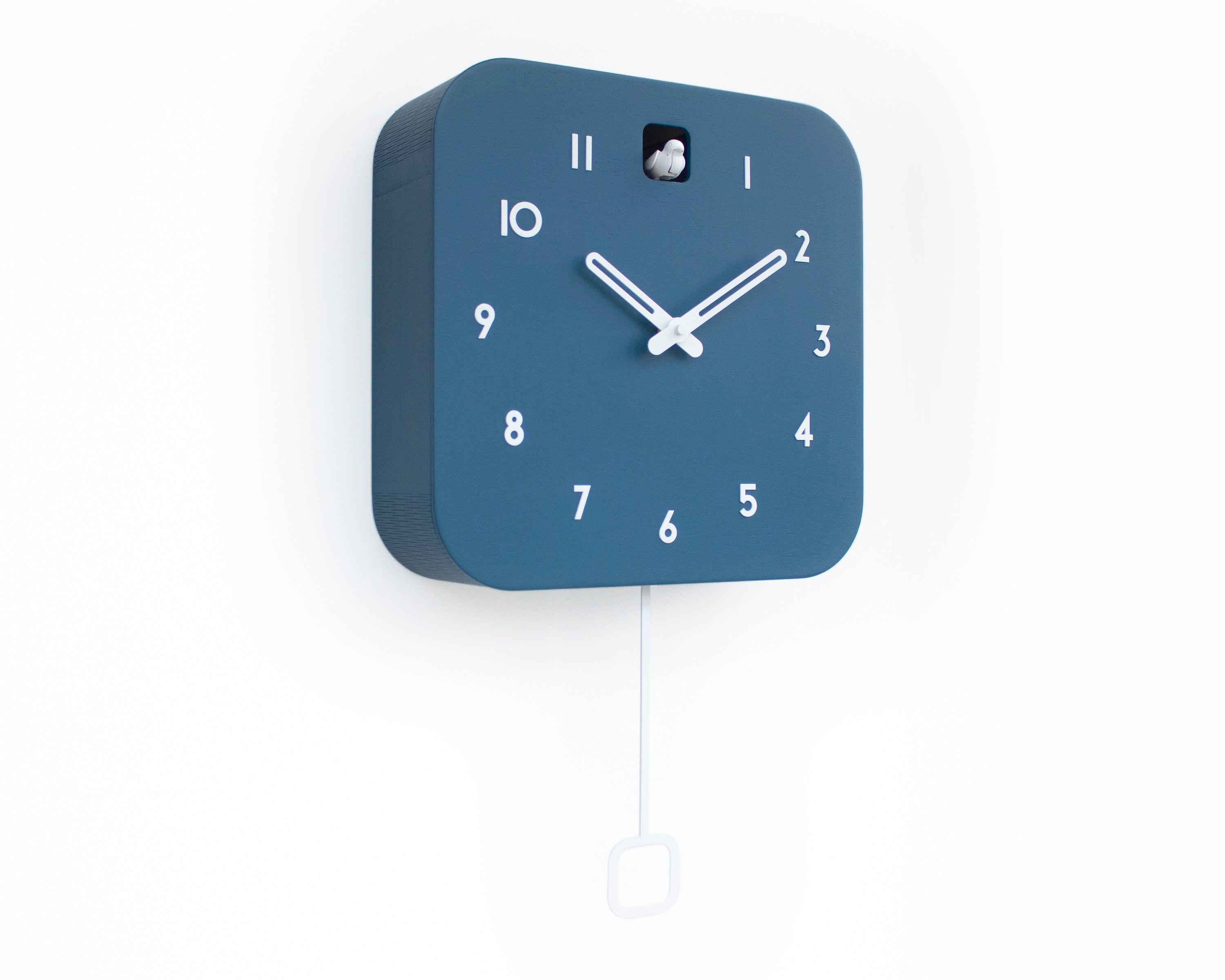 Minimalist Cuckoo Clock, Fresco Blue Wall Clock With White Details ...