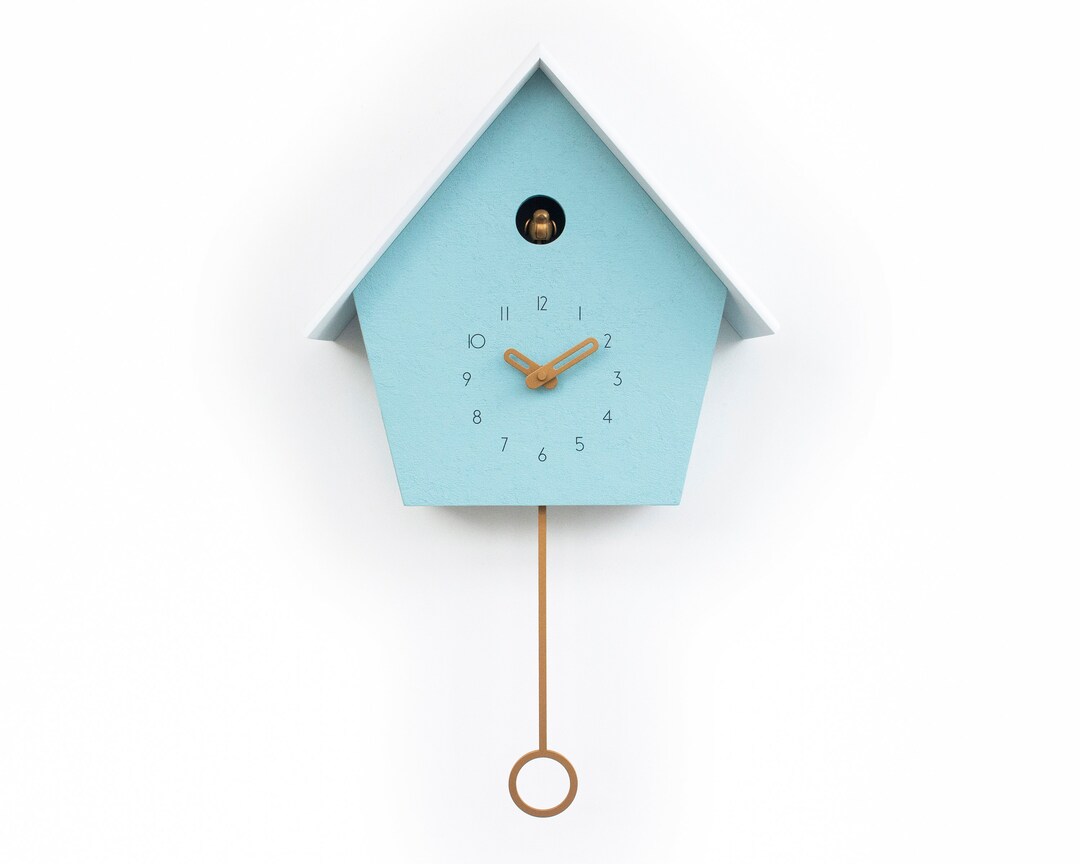 Cuckoo Clock Powder Blue Painted Concrete Coated With Brass Painted ...