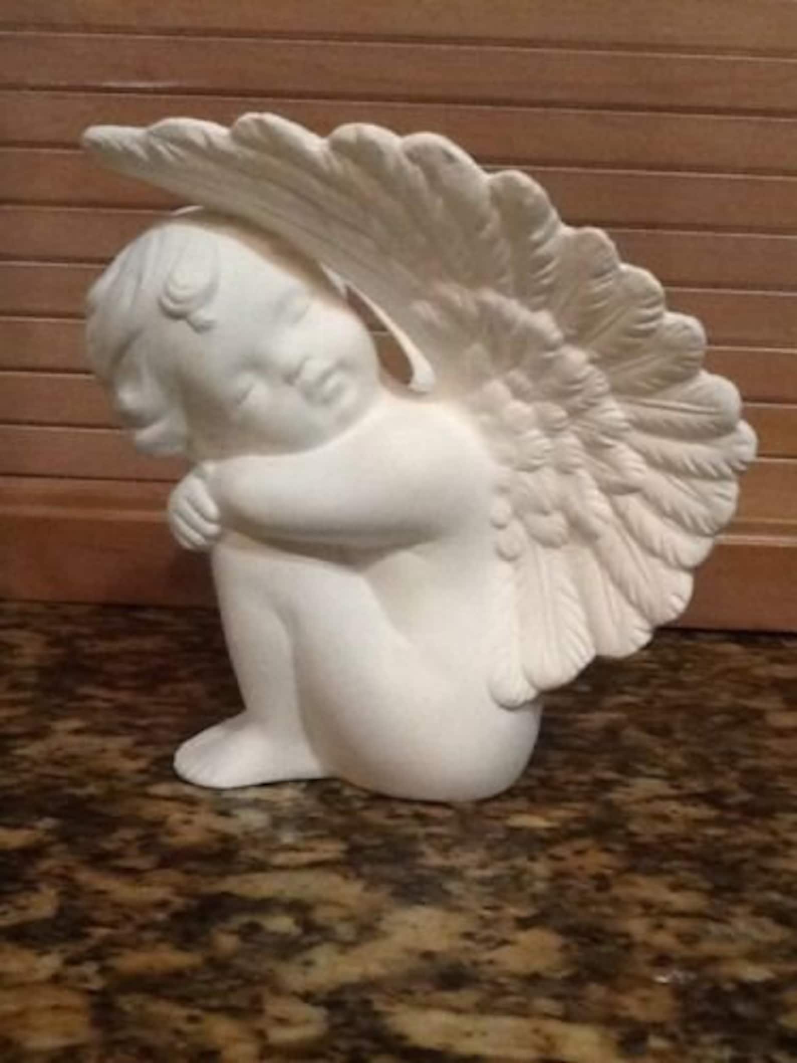Ceramic Bisque Angel Sitting Cherub on A Pedestal Scioto - Etsy