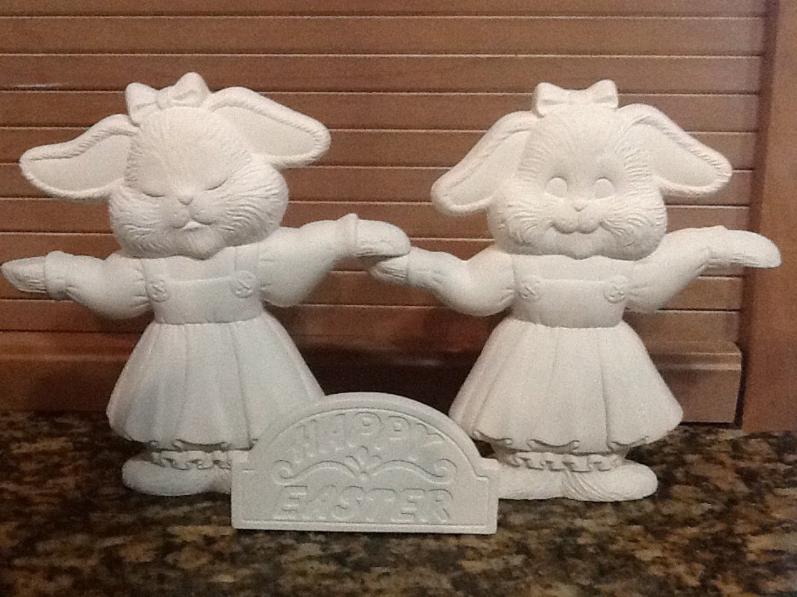 Ceramic Bisque Easter / Spring Bunny 7.5" Tall 13" Wide Ready to Paint ...