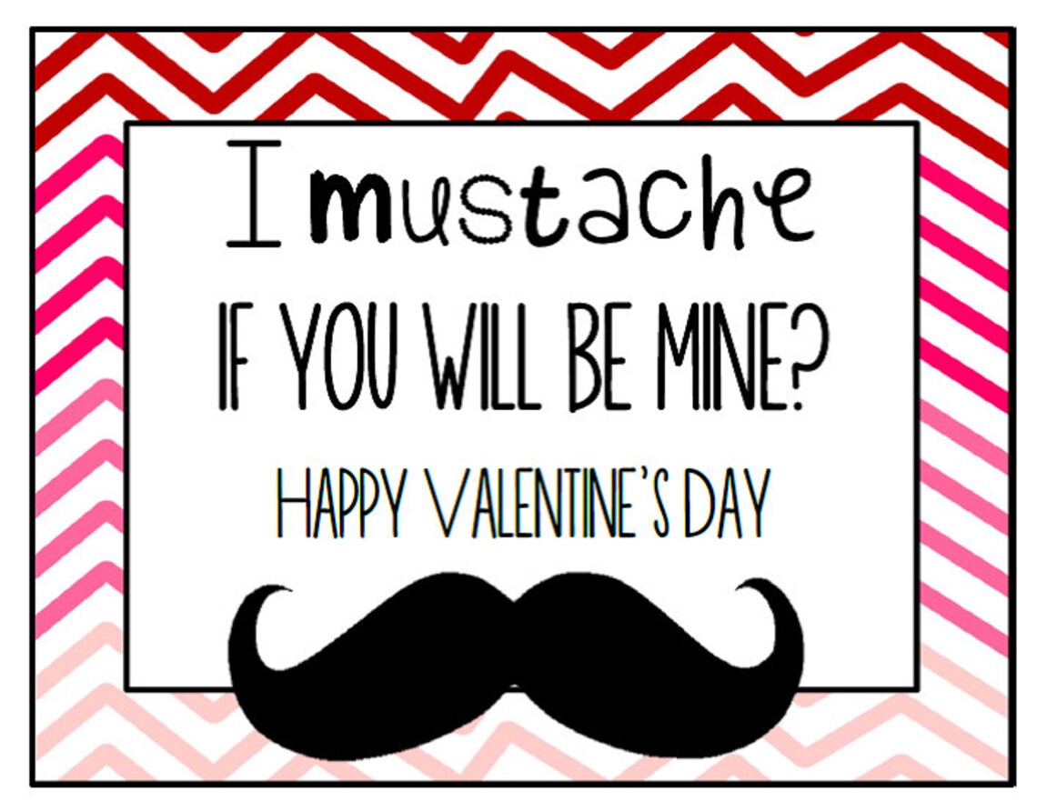 I Mustache If You Will Be Mine Valentine's Day Card - Etsy