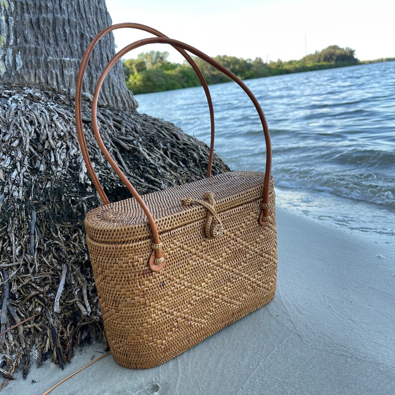 Woven Rattan Shoulder Bag With Lid Handmade Rattan Tote Bag - Etsy