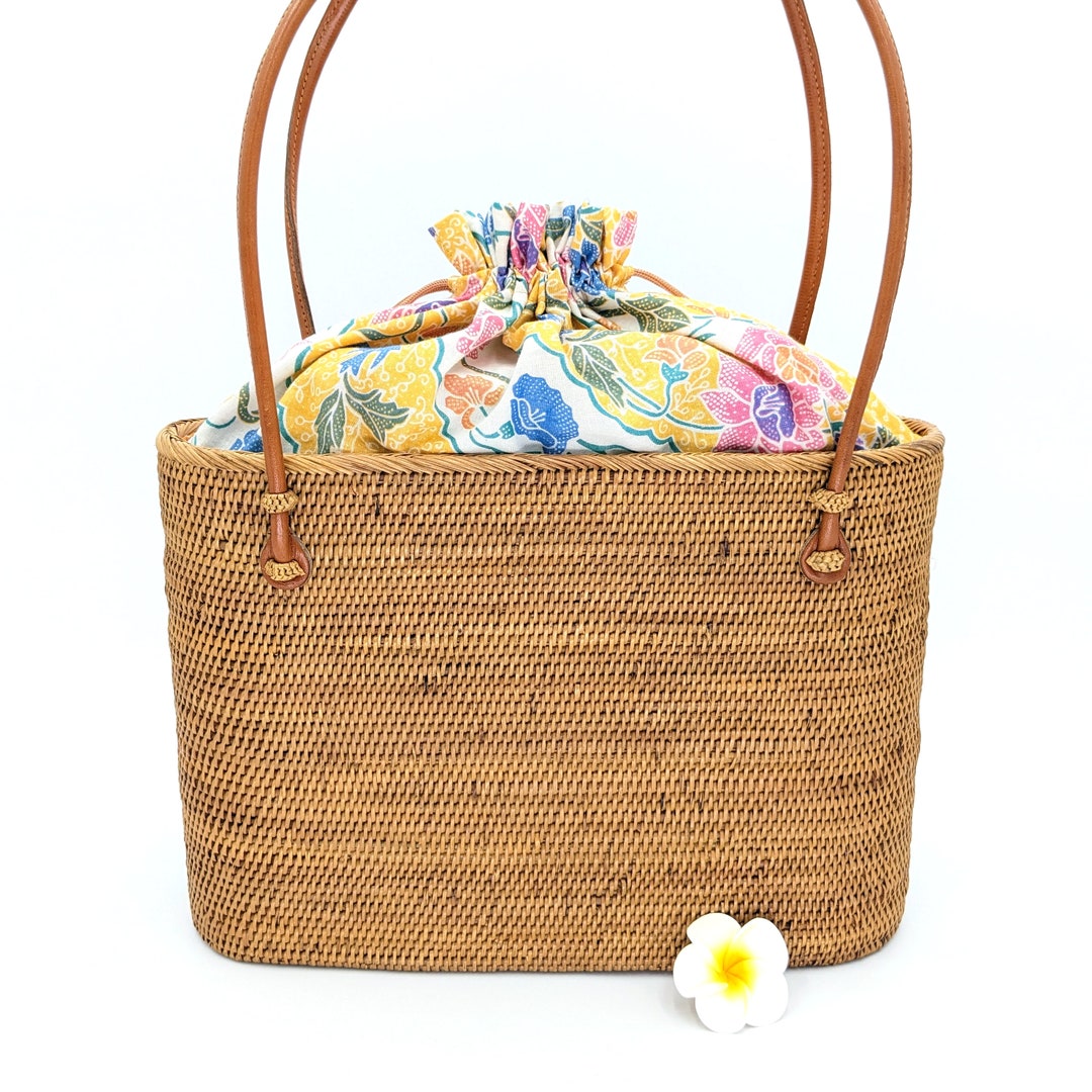 Large Woven Straw Tote Bag With Drawstring Closure - Etsy