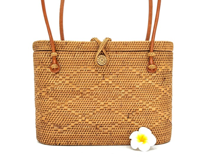 Woven Rattan Shoulder Bag With Lid Handmade Rattan Tote Bag - Etsy