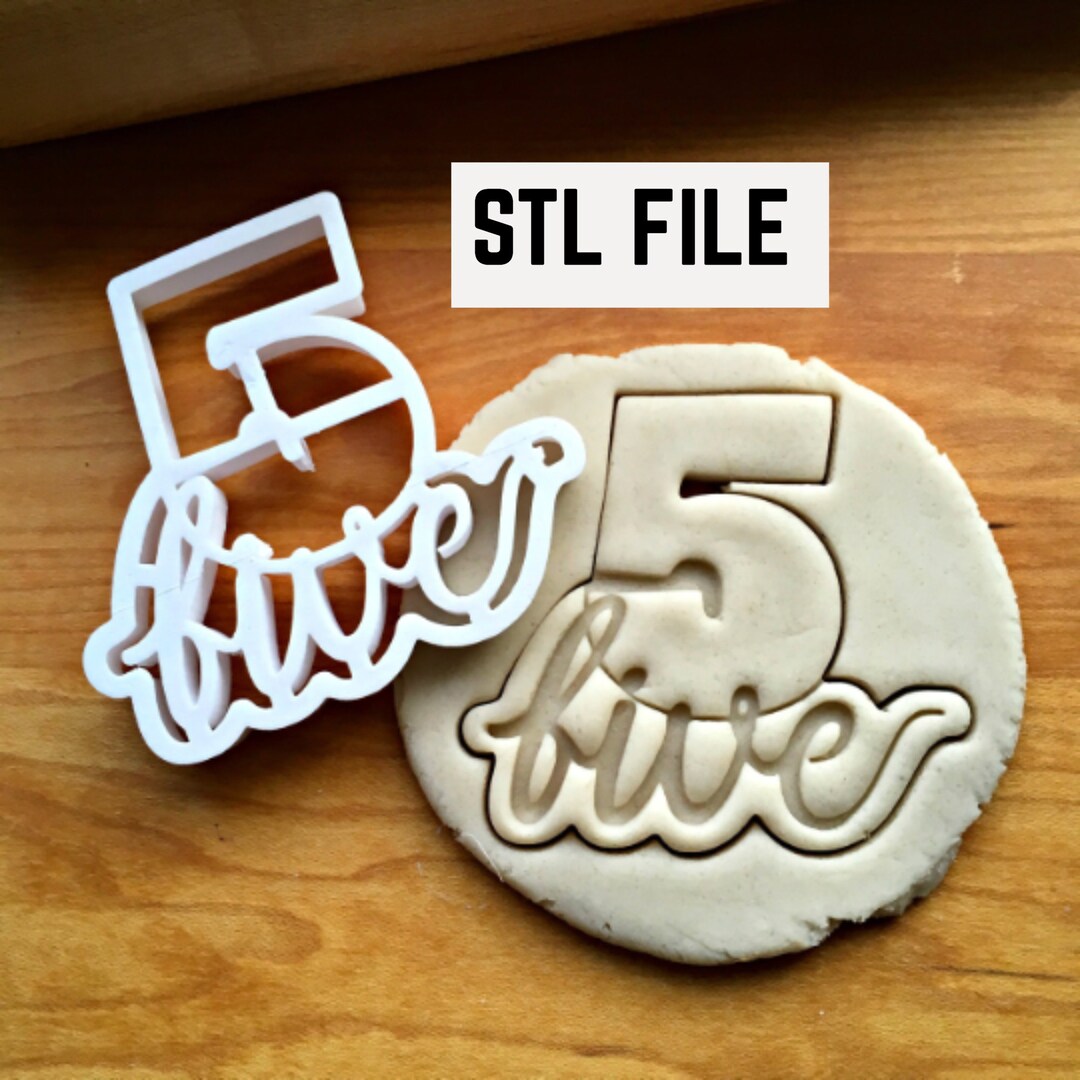 Digital STL File Download for Lettered Number 5 Cookie Cutter in ...