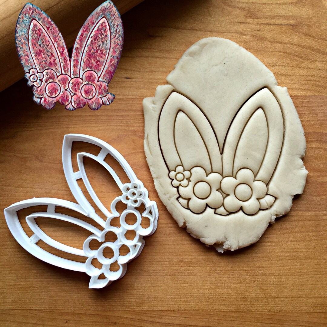 Bunny Ears With Flowers Cookie Cutter in Multiple Sizes - Etsy