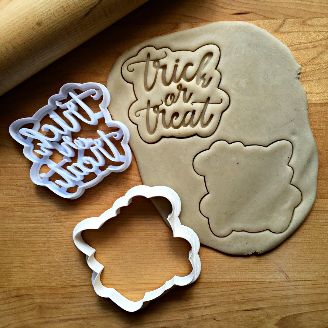 Set of 2 Trick or Treat Script Cookie Cutters in Multiple Sizes - Etsy