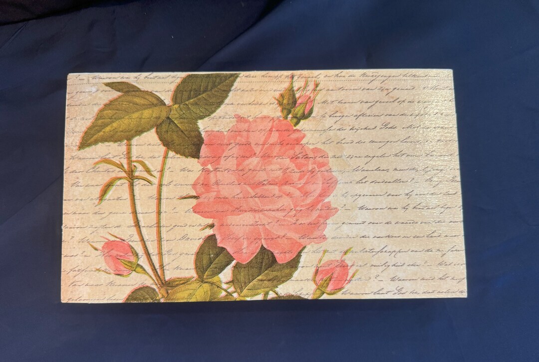 Rose and Script Decoupage Wooden Wall Box Sign - Cottage Style Wall Art ...