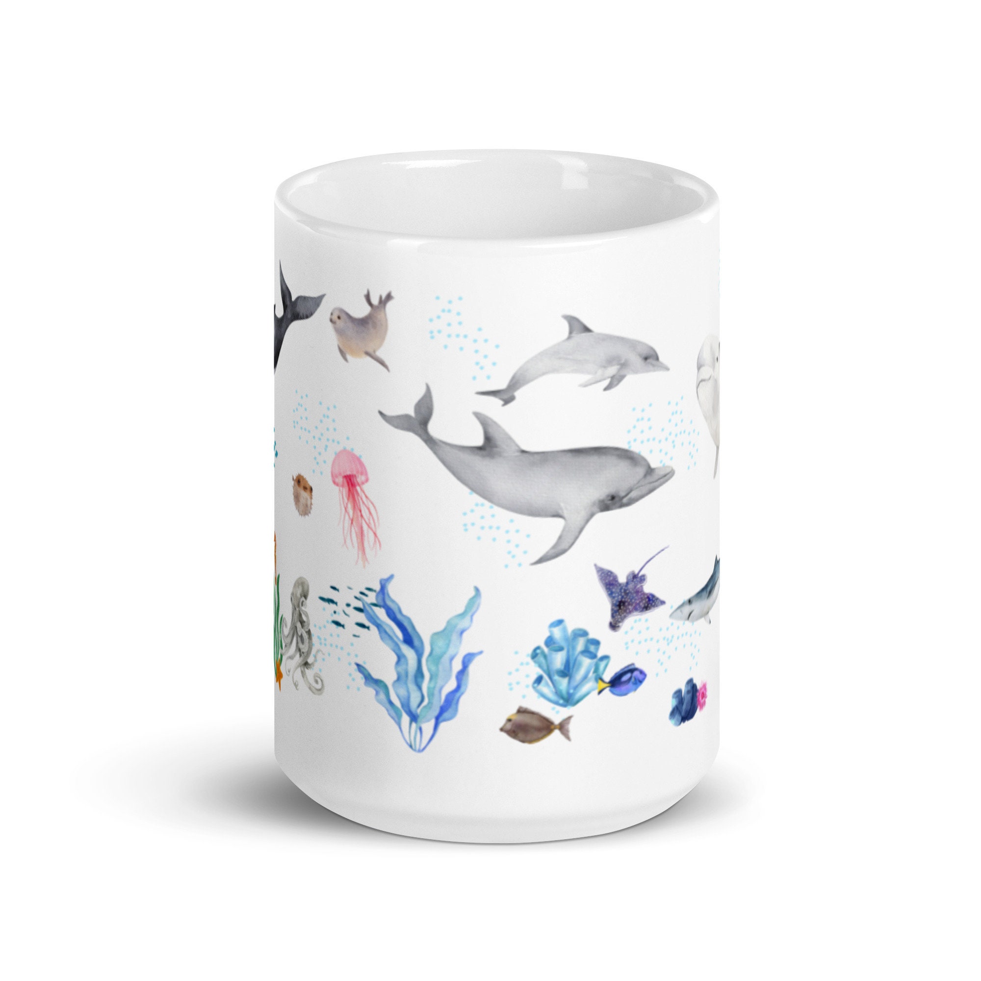 Ocean Sea Life White Glossy Mug Ocean Lover Whales Jelly - Etsy