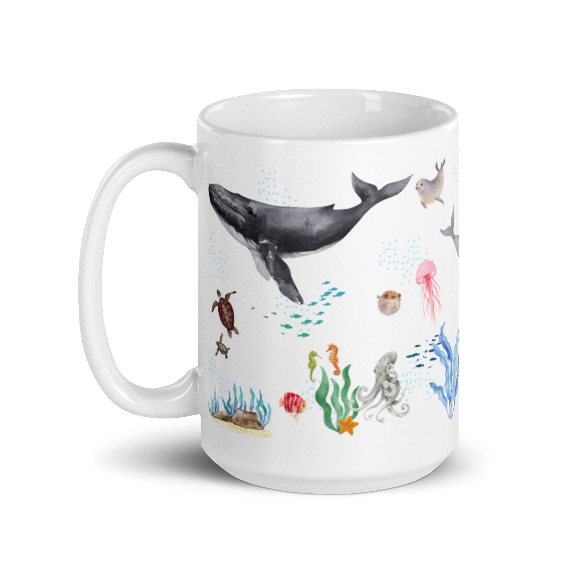 Ocean Sea Life White Glossy Mug Ocean Lover Whales Jelly - Etsy