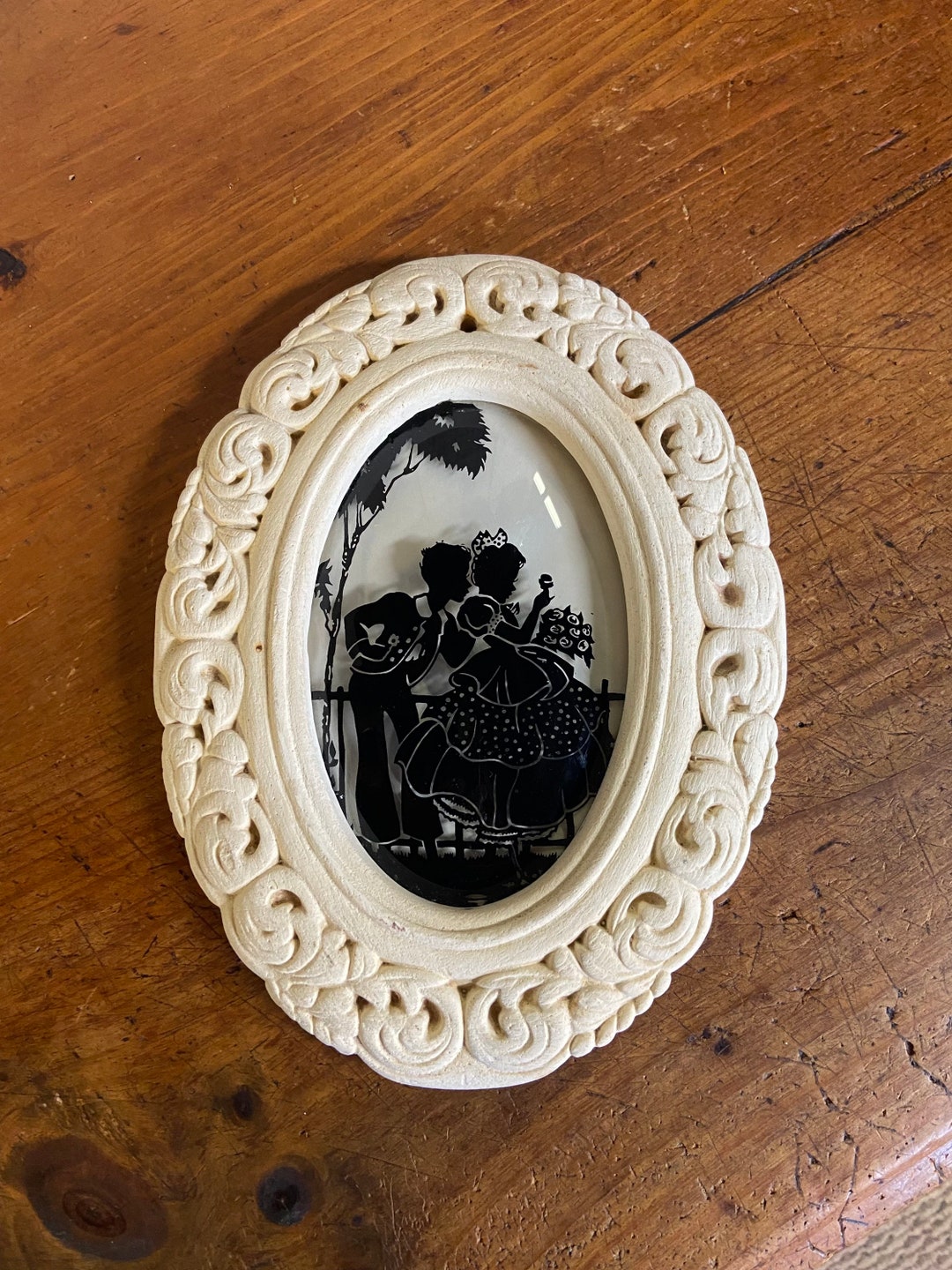 Vintage Silhouette, Reverse Painting, Wall Art, Convex Glass, Chalk ...