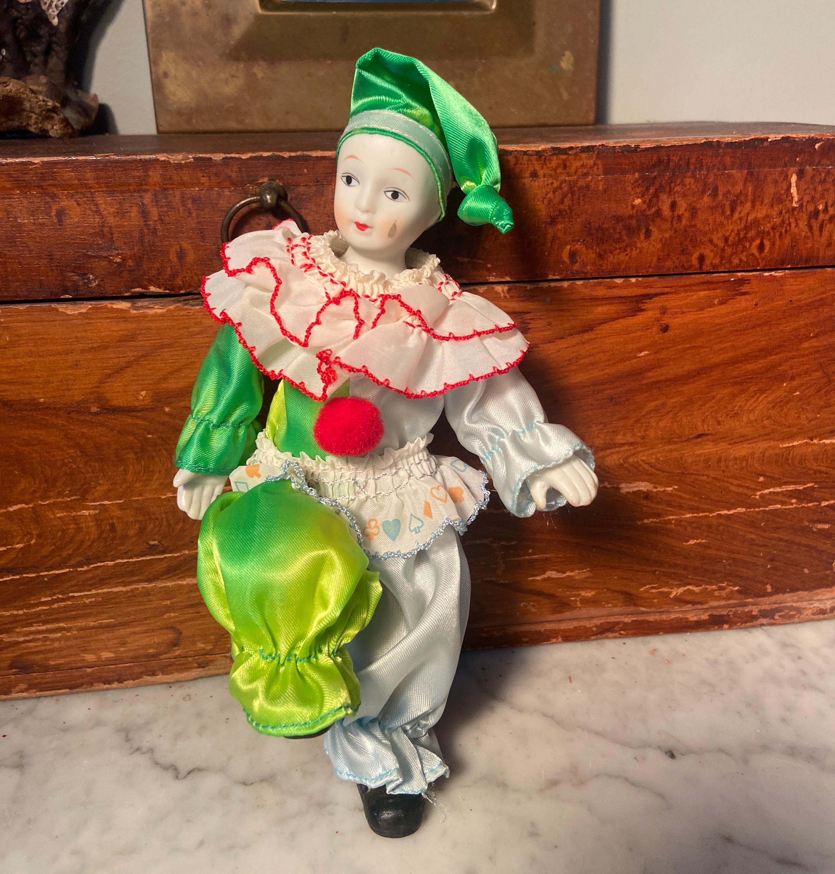 Vintage Poseable Harlequin Pierrot Clown, Bendable, Mardi Gras Doll ...