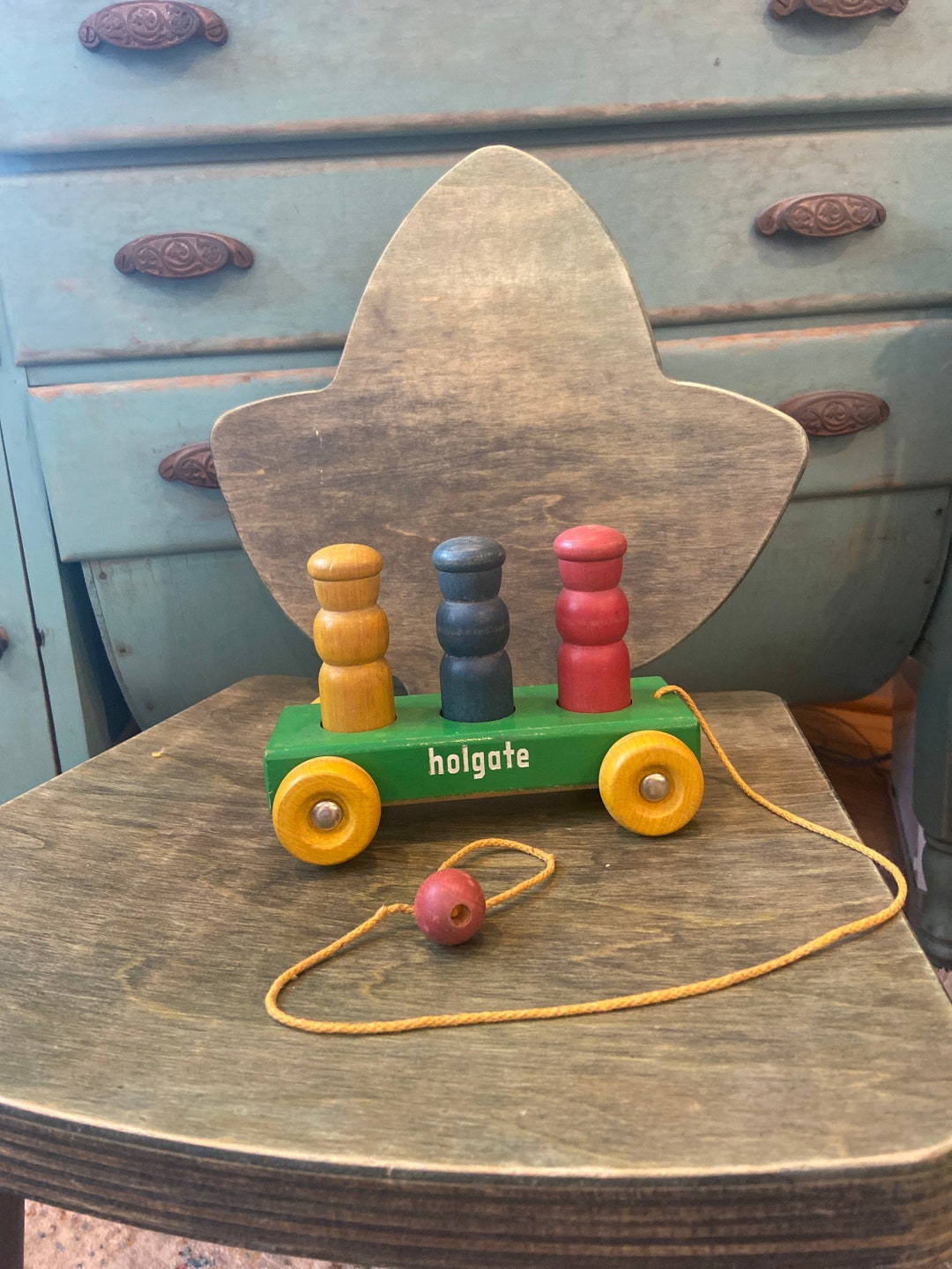 Vintage Wooden Pull Toy, Holgate, Wagon With Pegs, Preschool Toy - Etsy