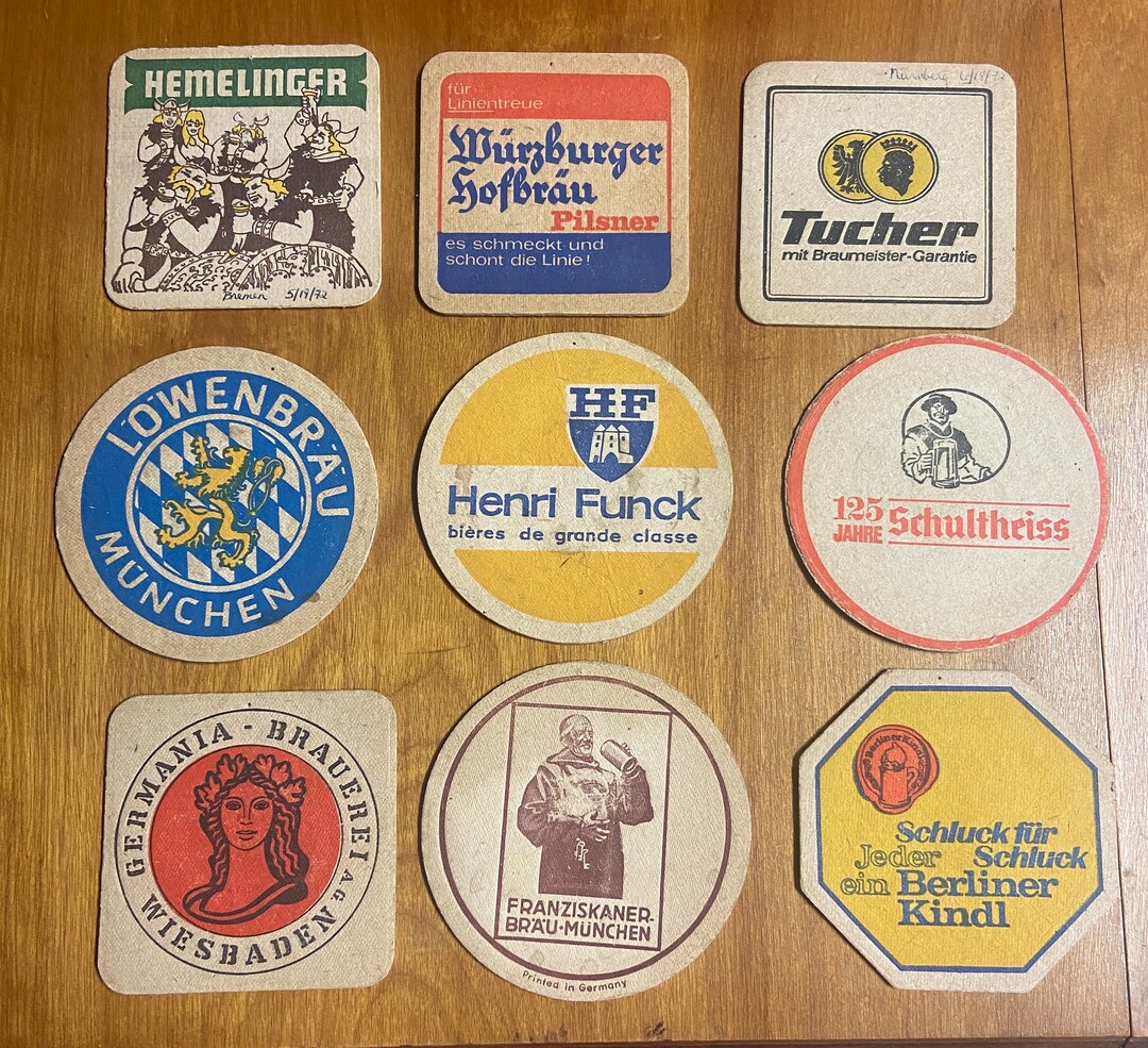 Vintage Germany Bar/beer Coasters, 1972, Laurenburg, Berlin, Nueburg ...