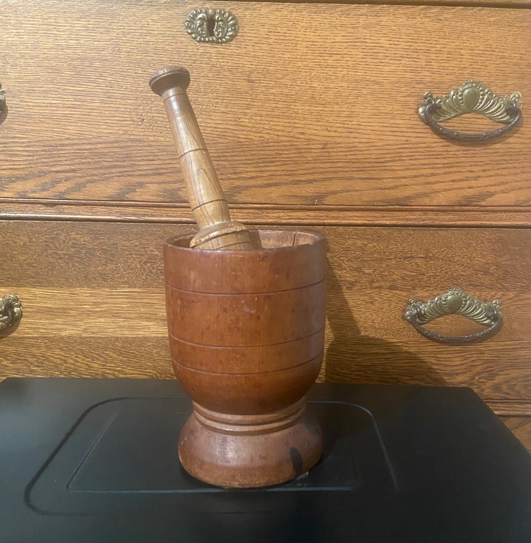 Antique Wooden Mortar and Pestle, Primitive, Hand Turned Wood, Farmhouse, Kitchen Decor - Etsy