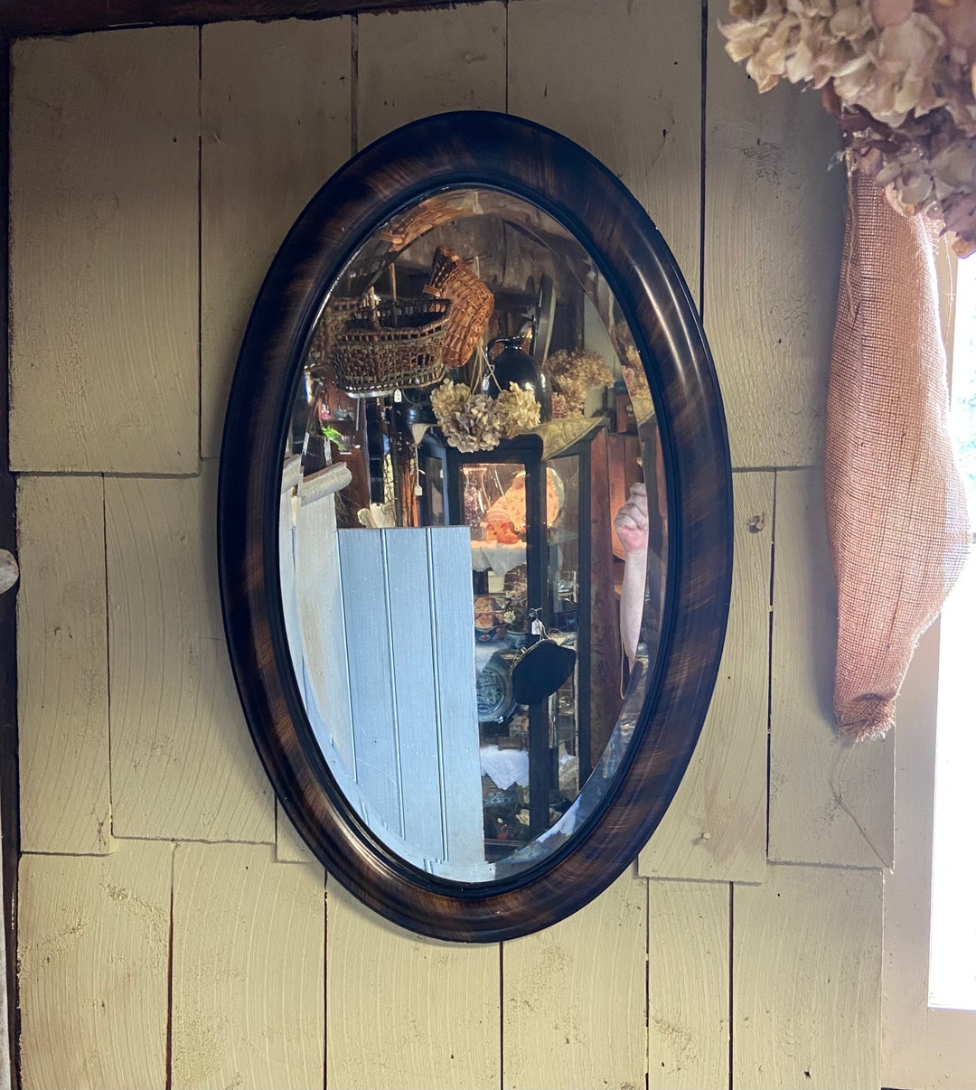 Antique Ogee Mirror, Oval Mirror, Beveled Glass, Hand Painted Grain - Etsy