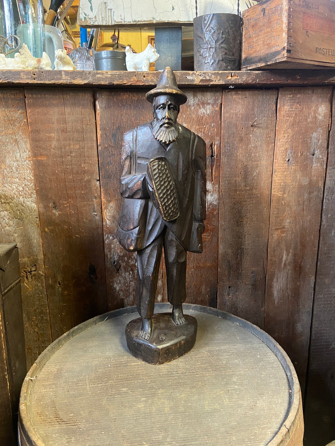Hand Carved Statue, Folk Art Hobo: Vintage Bearded Man Sculpture - Etsy