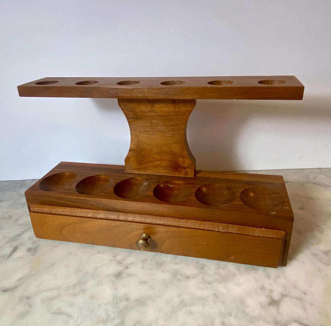 Vintage Wooden Pipe Rack With Drawer, 6 Pipes, Mid Century Modern - Etsy