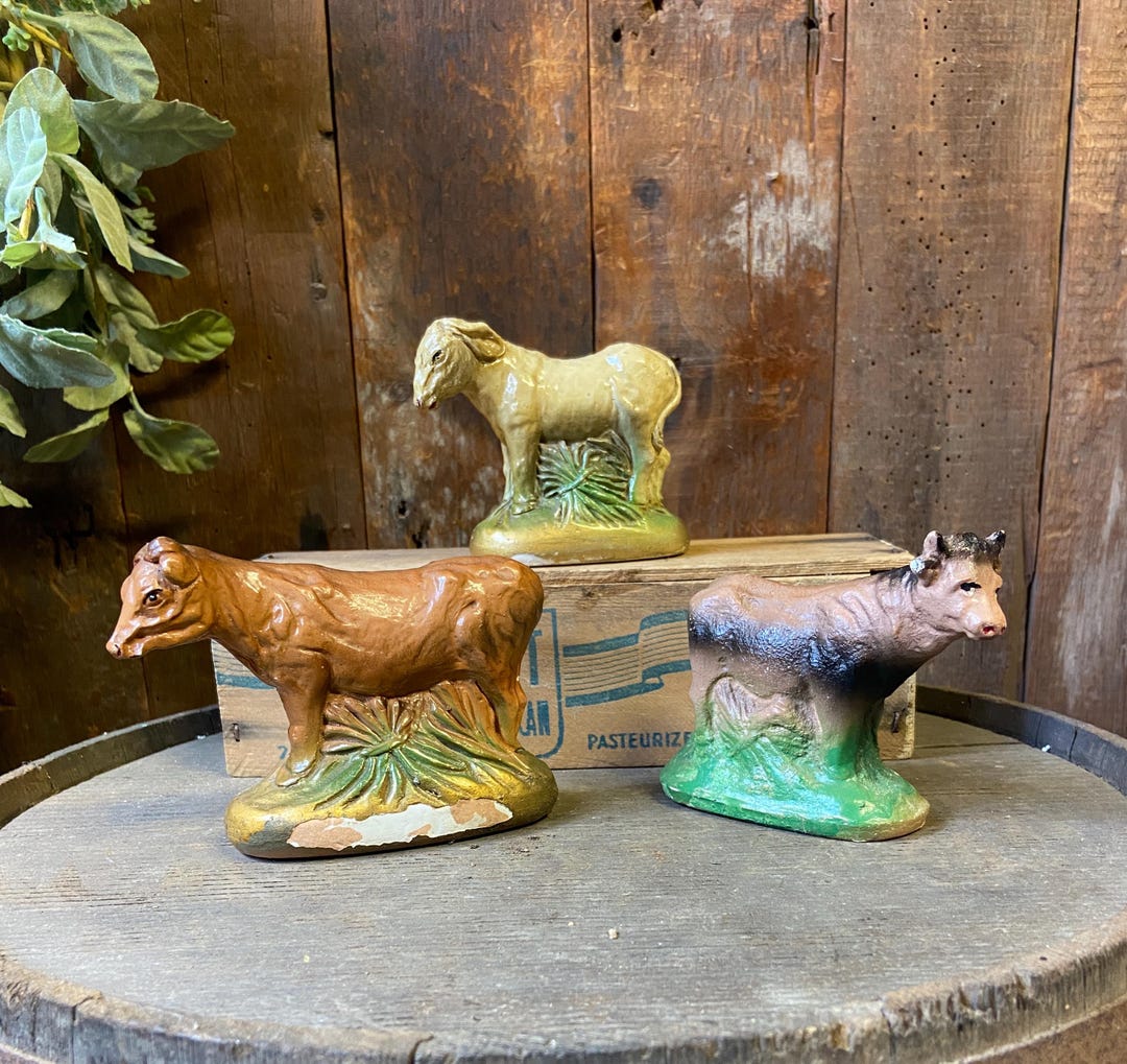 Vintage Chalkware Animals, Donkey or Cow Figures - Etsy