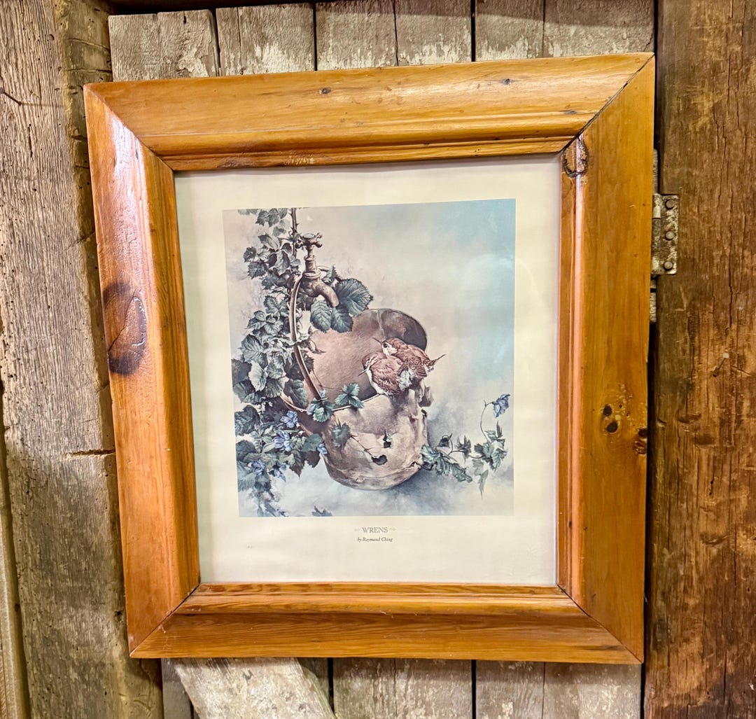 Antique Wide Wood Concave Frame With “wrens” Print by Raymond Ching ...