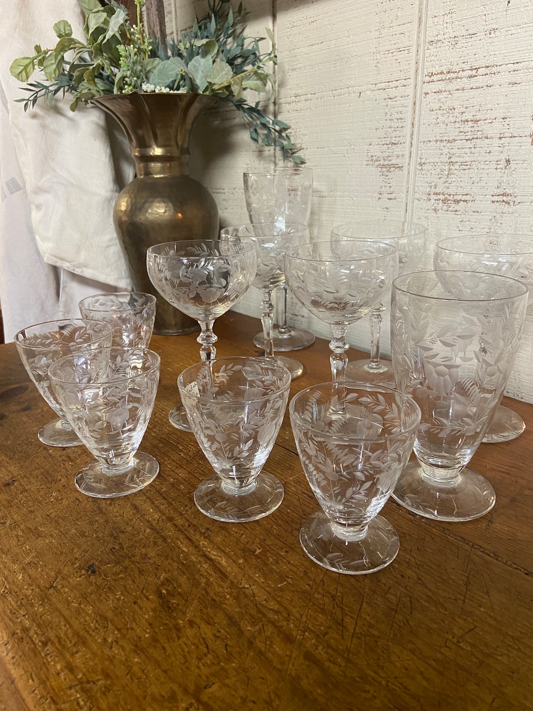 Vintage Crystal Glasses, Etched, Footed Juice, Stemware, Footed Parfait ...