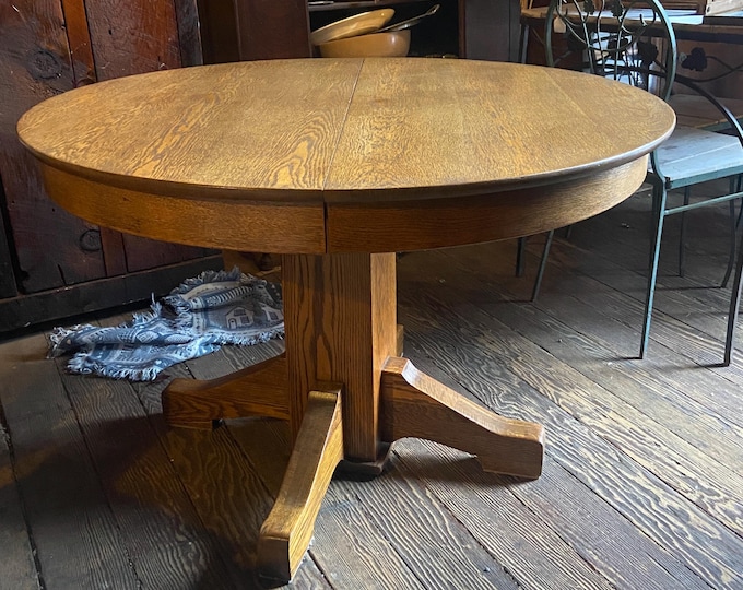 Craftsman/mission Style Round Oak Table, 42", 2 Leaves, Dining Table - Etsy